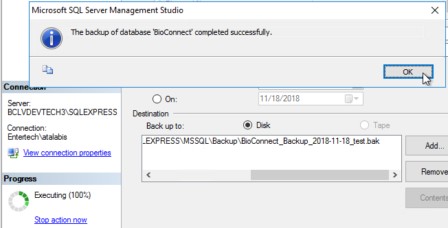 How to Make a Backup of the BioConnect Database