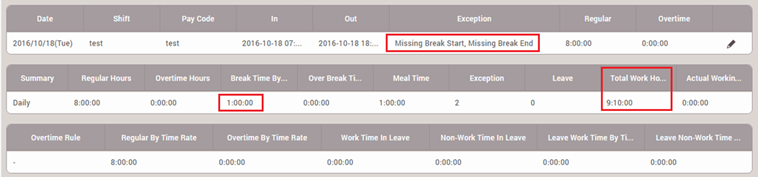 How to calculate exact worktime/breaktime for devices without T&A key?