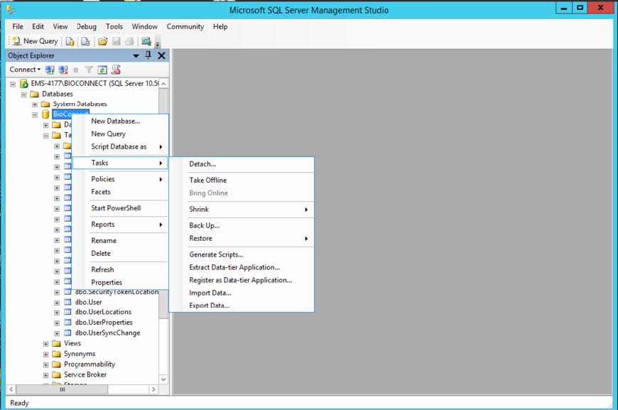 How to Make a Backup of the BioConnect Database